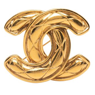 Chanel CC Gold Plated Quilted Brooch