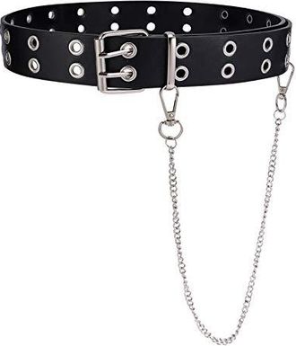 Generic Ceinture décorative tendance avec boucle à oeillets en cuir pour homme, Noir, taille unique
