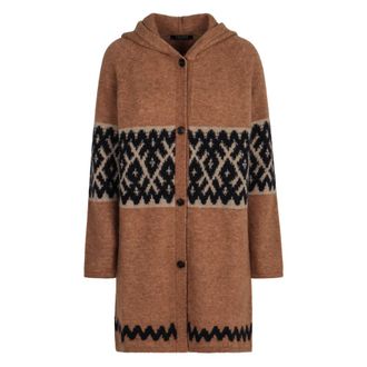Max Mara Kapuzen-Maxi-Strickjacke aus Wollmischung - - Knitwear - Damen - Braun - M