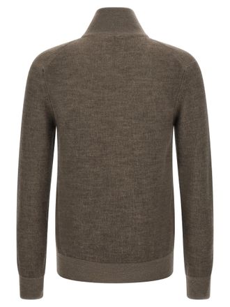 Brioni Cashmere and Wool Half-Zip Sweater - Brown