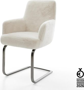 DELIFE Freischwinger Heira-Flex mit Armlehnen Pl&uuml;sch Creme-Wei&szlig; Freischwinger flach Graphit Taschenfederkern, Esszimmerst&uuml;hle