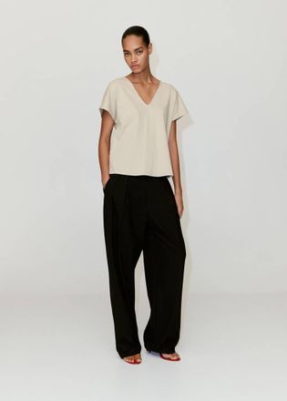 Mango T-shirt coton col en V gris clair/pastel - Femme - XS - MANGO