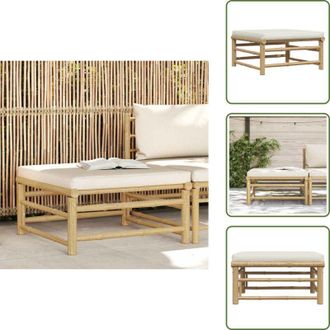 vidaXL Garten-Fu&szlig;hocker mit Kissen Cremewei&szlig; Bambus - Gartenfu&szlig;hocker - Fu&szlig;ablage - Outdoor M&ouml;bel - Lounge Sitzgelegenheit - Bambuo Sessel