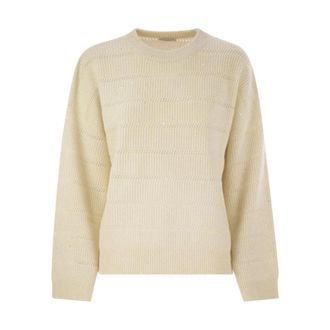 Brunello Cucinelli Sequin Stripe Knit Sweater - - Knitwear - Damen - Beige - M