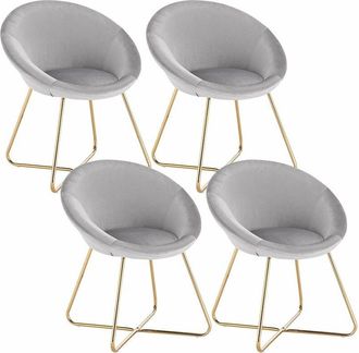 Woltu Woltu - Lot de 4 Chaises de salle à manger siège bien rembourré en velours, Fauteuil de salon pieds en métal, Gris Clair