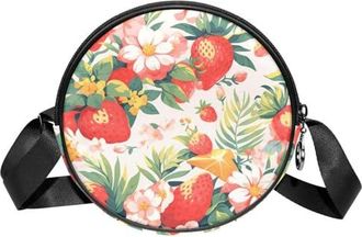 Generic Petit sac &agrave; bandouli&egrave;re rond pour femme, motif fruits de dessin anim&eacute;, avec fermeture &eacute;clair, bretelles r&eacute;glables, sac &agrave; main rond d&eacute;contract&eacute; pour fe