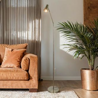 Licht-Erlebnisse Stehlampe Wohnzimmer in Messing Antik GU10 133-167 cm verstellbar Retro Design Metall Stehleuchte Leselampe Sofa B&uuml;ro