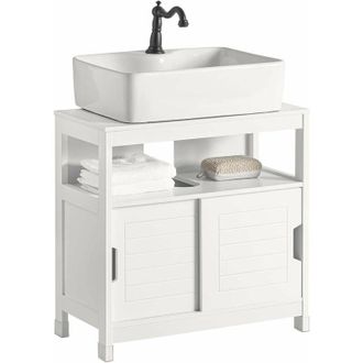 SoBuy FRG128-W Waschbeckenunterschrank Badm&ouml;bel Badschrank mit Fu&szlig;polster Waschtisch Unterschrank wei&szlig; - Sobuy