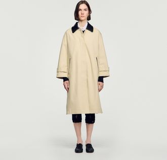 Sandro Manteau long col contrast&eacute; cuir