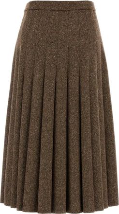 Brunello Cucinelli Pleated Wool Skirt - Brown