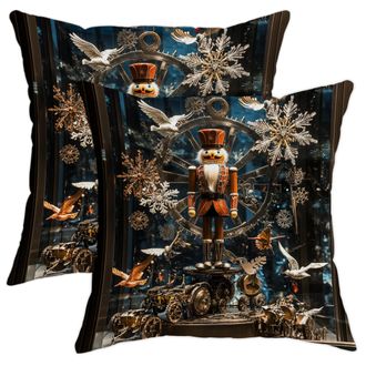 Generic Nussknacker-Weihnachts-Kissenbez&uuml;ge, rot und goldfarben, festliche saisonale Dekorationen f&uuml;r Zuhause, Sofa, Schlafzimmer, Wohnzimmer, 40,6 x 40,6 cm