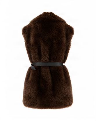 P.A.R.O.S.H. Faux Fur Belted Gilet - Brown