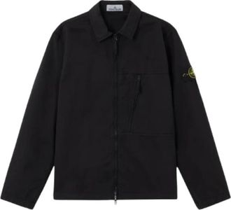Stone Island Schwarze Baumwollhemdjacke mit Rei&szlig;verschluss - - Jackets - Herren - Schwarzk - XL