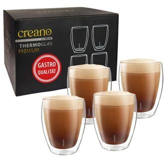Creano PREMIUM doppelwandige Trinkgl&auml;ser 400ml - 4er Set - OHNE versiegeltes LOCH deshalb Gastronomie Qualit&auml;t - 100% Sp&uuml;lmaschinenfest - WELTNEUHEIT
