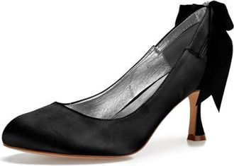 Generic Chaussures De Mari&eacute;e Escarpins pour Femme Satin&eacute;e Talon Moyen Slip-on Rond Chaussures De Mariage De F&ecirc;te 7Cm,Noir,41 EU