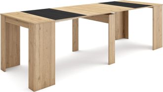 Skraut Home | Ausziehbarertisch | Multifunktionaler ausziehbarer | 260 | Für 12 Gäste | Esszimmertische | Moderner Stil | Eiche Schwarz