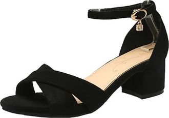 Smilice Sandales confortables pour femme avec talon bloc et boucle Chaussures dété, Noir, 45 EU