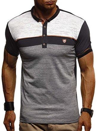 LEIF NELSON LN1420 - T-shirt à col polo pour homme - Basique pour lété - Coupe ajustée - Manches courtes - En coton - Noir/blanc, Noir, XXL