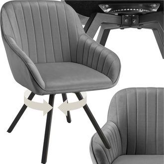 TecTake drehbare Esszimmerstühle mit Armlehne, Schalenstuhl ergonomisch mit Samt Bezug, gesteppt, Stühle drehbar für Wohnzimmer, Esstisch, Arbeitszimmer, Schm