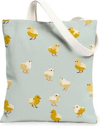 Generic Sacs fourre-tout en toile motif poussin, motif animal mignon, sacs d&eacute;picerie r&eacute;utilisables, sacs d&eacute;picerie l&eacute;gers, lavables en toile, bleu, 13x15 Inch