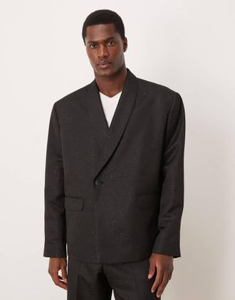 Asos Kastige Anzugjacke in Schwarz mit kleinen Pailletten