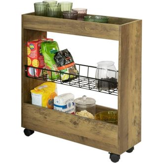 SoBuy BZR46-N Chariot de Rangement Mobile sur 3 Niveaux &Eacute;tag&egrave;re de Niche &agrave; Roulettes en Bois et m&eacute;tal - Sobuy