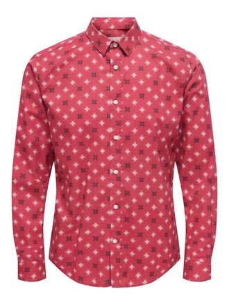 Only & Sons Herren Onself Xmas AOP Slim Poplin Ls Shirt, Karanda Red, M