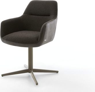 DELIFE Drehstuhl Pejo-Flex Materialmix Schwarz Fußkreuz Effektfinish Titan 360° drehbar Taschenfederkern, Esszimmerstühle