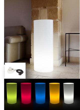 KLORIS Zylindrische S&auml;ule Sweet Table H&ouml;he 70 cm Durchmesser 35 cm Farbe neutralwei&szlig; mit mehrfarbiger RGB-LED-Beleuchtung mit elektrischem Kabel und Fernbedi