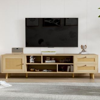 Generic LZPUOUI TV Schrank Holz F&uuml;r Fernseher Bis 70 Zoll Mit Kabelmanagement Rattan Schubladen Leise Scharniere 6 Beine H&ouml;henverstellbar In Der Mitte Lowboar