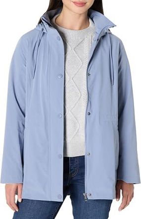 Amazon Essentials Veste de Pluie Longue à Capuche, Imperméable et Légère, Coupe Décontractée Femme, Bleu Grisé, XXL