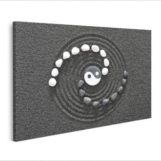 Islandburner Bild auf Leinwand Yin Yang Steine im schwarzen Sand Zen Kunst Bilder Wandbilder Poster