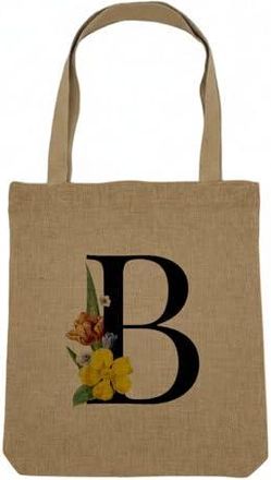 Fabulous Sac Shopping Tote Bag Aspect Lin - B Belle Bela Barbara Lettre Alphabet Pr&eacute;nom Fleurs - Sac de Courses Toile Epaisse 360g Beige Naturel Cabas Port&eacute; Ep