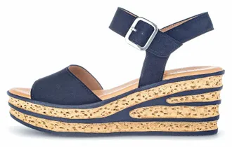 Gabor Keilsandalette GABOR, Damen, Gr. 37, blau (dunkelblau), Ziegenveloursleder, Schuhe, Sommerschuh, Sandale, Keilabsatz, mit auff&auml;llliger Absatzgestaltun
