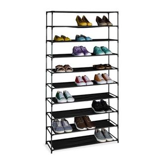 Relaxdays Rangement &agrave; Chaussures, 10 Niveaux, Structure m&eacute;tal & Niveaux en Tissu, pour lentr&eacute;e, Noir