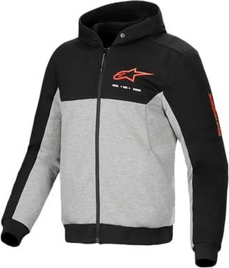 Alpinestars Sweat à capuche sport chromé v2, veste déquitation renforcée avec armure certifiée CE et style urbain, Noir/gris chiné/rouge fluo, Medium