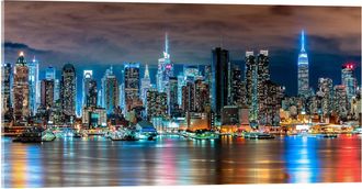 Posterlounge New-York-Skyline bei Nacht Acrylglasbild von Sascha Kilmer 100 x 50 cm Wandbilder Wanddeko