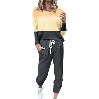 Generic Lot de 2 sweats &agrave; capuche pour femme - Sans capuche - Avec col rond - D&eacute;contract&eacute; - Manches longues et pantalon long - V&ecirc;tement de sport - V&ecirc;tement de