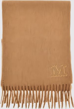 Max Mara Zweifarbiger Schal aus reiner Wolle von mit gesticktem Monogramm und Fransen