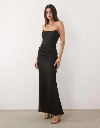 Forever New robe longue bustier drap&eacute;e sans bretelles noire