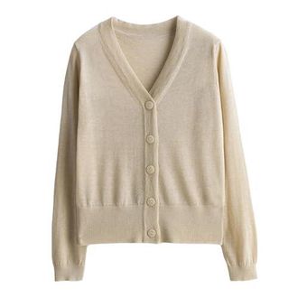 Generic Femmes 100% Laine Imitation Tricot Col V Cardigan Version Cor&eacute;enne Mode Bordure Or Top Printemps, Mi, XL