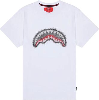 Sprayground Sprayground, Homme, Tops, Blanc, Taille: S Scribble Embroidery Shark Reg T-Shirt