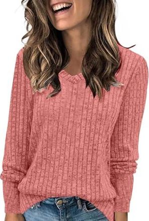 Generico pvucpot Pull Femme Chic Chaud Pas Cher Couleur Unie Ample Mode Pullover Col Rond/Col V Hauts Manche Longue Pull Femme Hiver Pull Tricoté Chaud Leger C