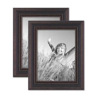 Photolini 2er Set Bilderrahmen Shabby-Chic Landhaus-Stil Dunkelbraun 18x24 cm Massivholz mit Glasscheibe und Zubeh&ouml;r/Fotorahmen