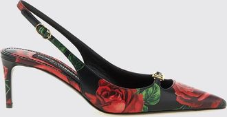 Dolce & Gabbana Escarpins slingback en cuir de veau &agrave; imprim&eacute; floral et logo DG
