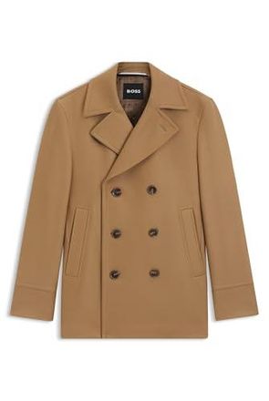 BOSS Hommes H-Hyde-Pcoat-234 Manteau court crois&eacute; Slim en laine m&eacute;lang&eacute;e