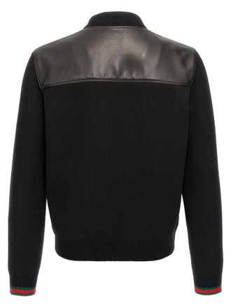 Gucci Bimaterial Nappa and Knit Bomber Jacket - Black