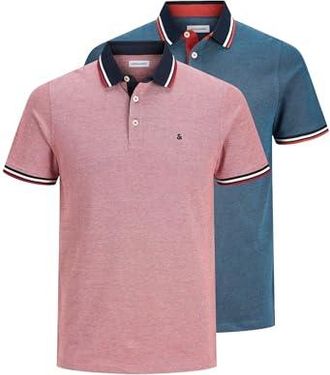 Jack & Jones Jack & Jones Jjepaulos Polo SS 2pk MP Tricot, Rio Red/Pack : 1rio Red 1denim Blue, S (Lot de 2) Homme