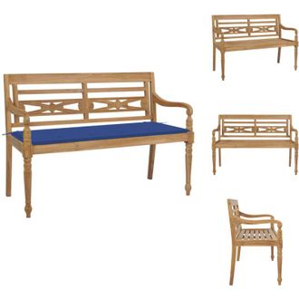 vidaXL Vidaxl - Batavia-Gartenbank mit K&ouml;nigsblauem Kissen 120 cm Teak Massiv - Gartenbank - Teakholz Gartenbank - Outdoor Bank - Terrassenbank