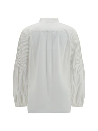 Max Mara Womens Balloon Sleeve Blouse Bianco Seta Cotton Shirt